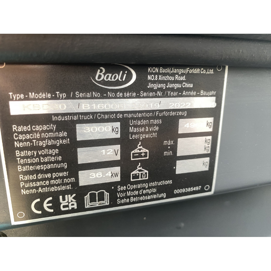 Chariot élévateur NEUF BAOLI KBD30 Doosan - EU5 4700mm + TDL